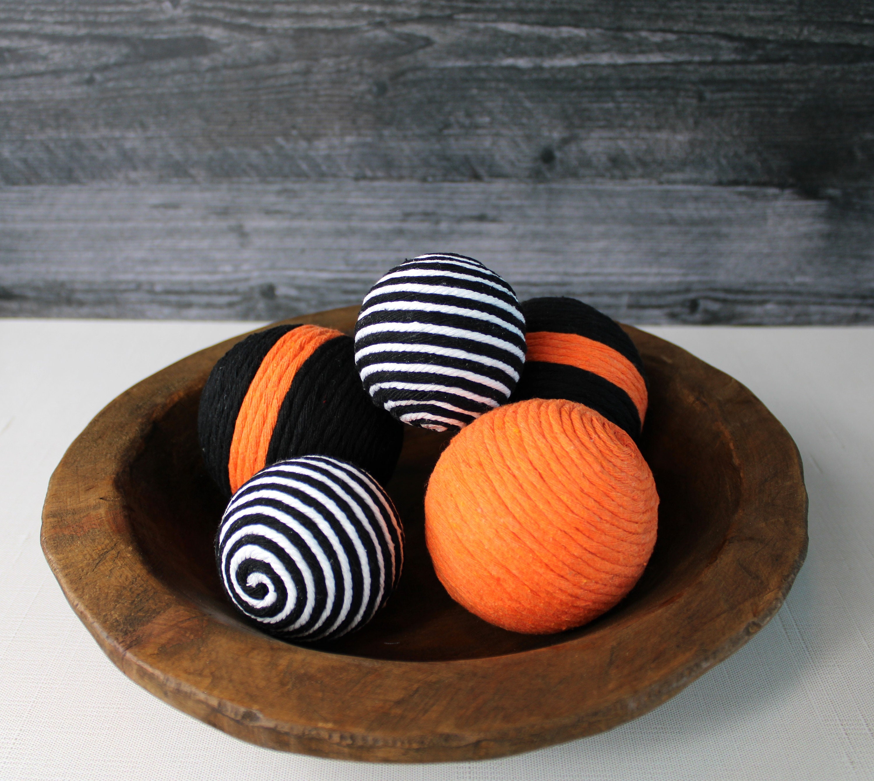 Macrame Wrapped Balls, Spooky Decorative Balls, Orange & Black Yarn ...
