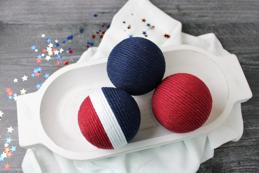 Macrame Wrapped Balls, Patriotic Decor, Decorative Balls, Yarn Wrapped ...