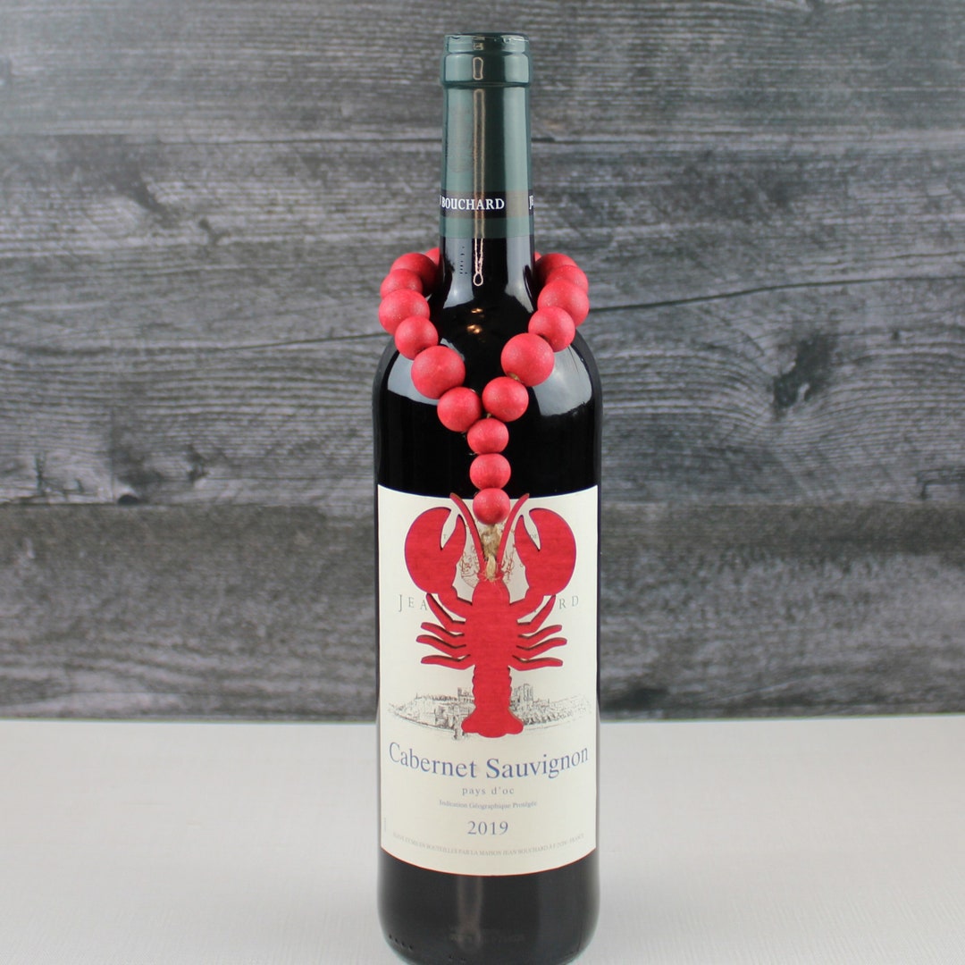 Crawfish Wine Bottle Tag, Summer Wine Decor, Wood Bead Wine Bottle ...