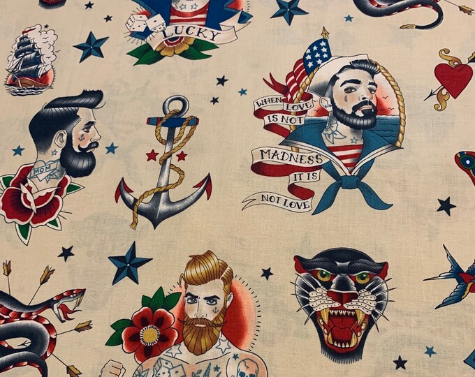 Anchors Away by De Leon Design Group Alexander Henry Tattoo Fabric - Etsy