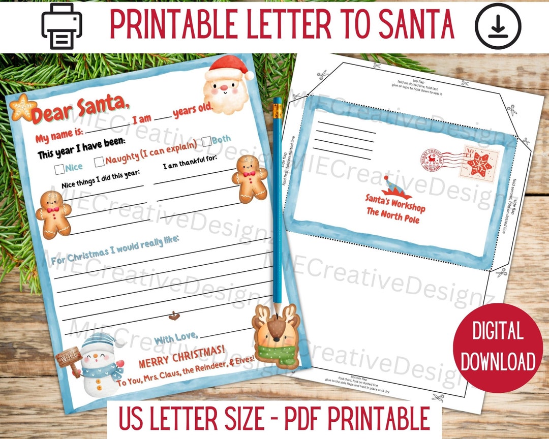 PRINTABLE LETTER to SANTA Blue Children's Letter to - Etsy