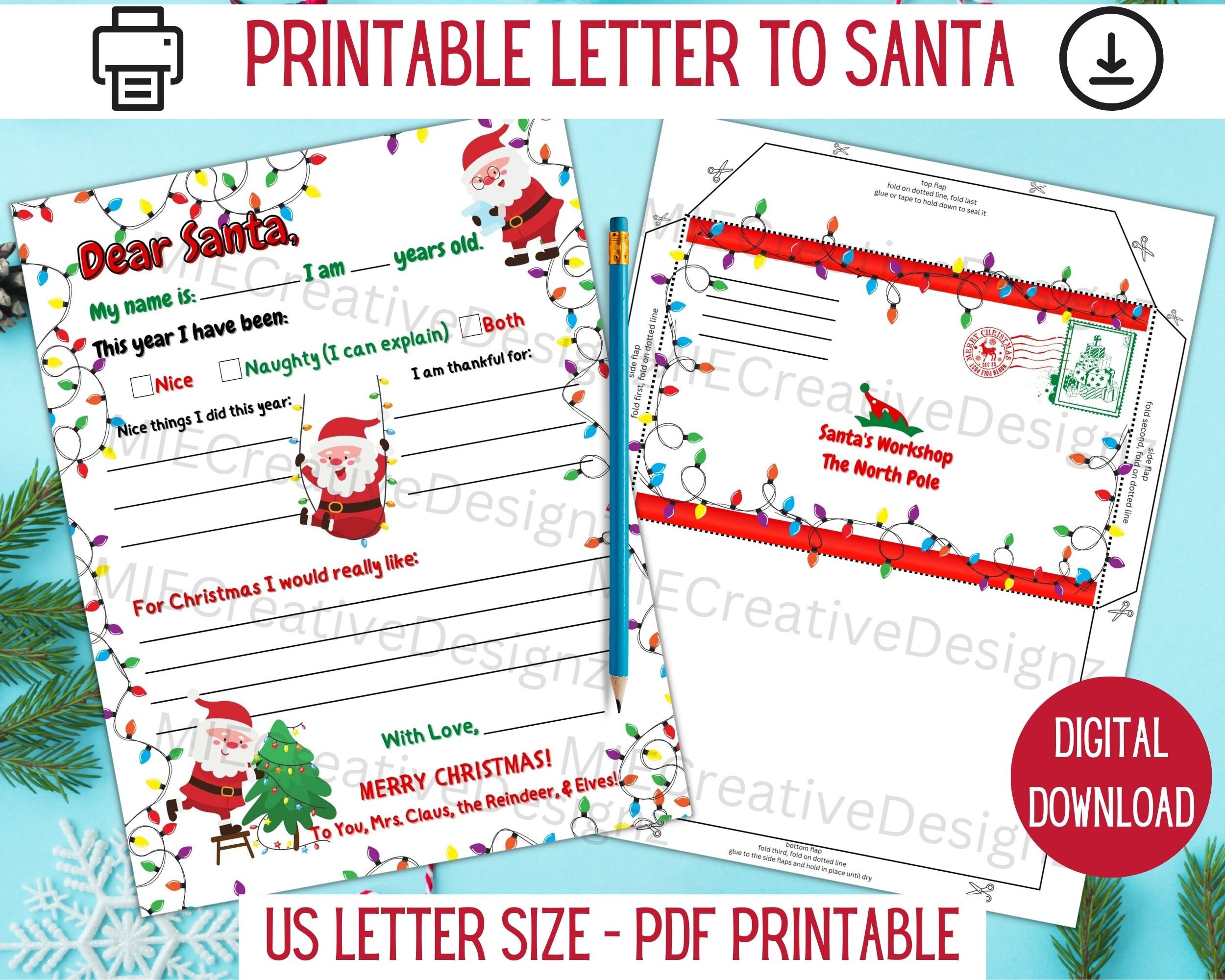 PRINTABLE LETTER to SANTA, Red Children's Letter to Santa, Santa Claus ...