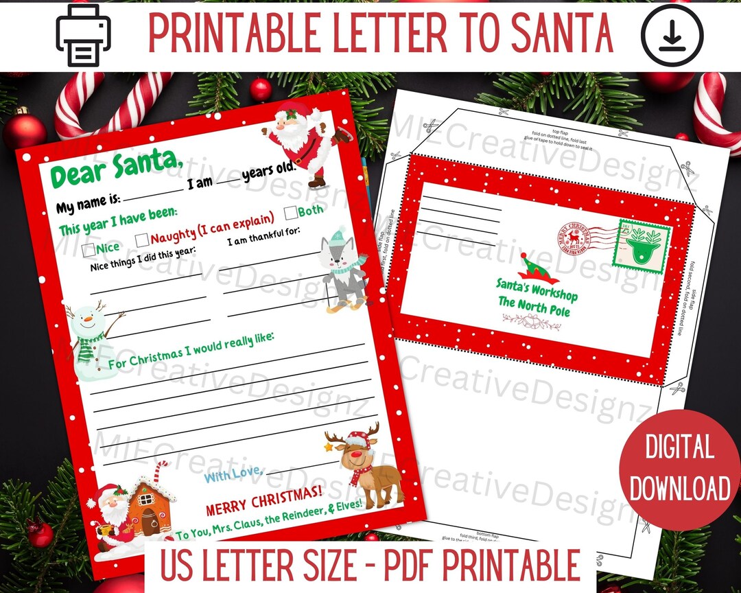 PRINTABLE LETTER to SANTA, Children's Letter to Santa, Santa Claus ...