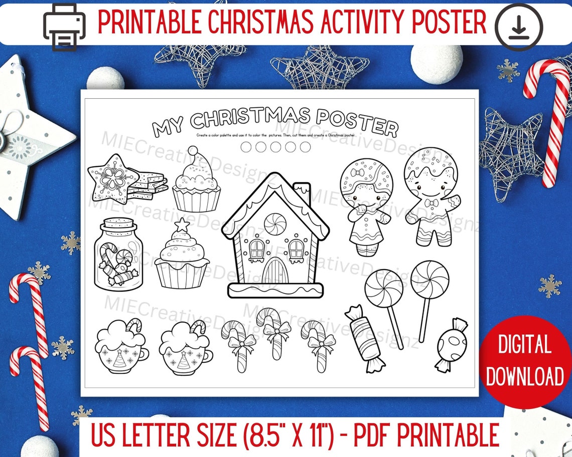 GINGERBREAD CHRISTMAS Coloring POSTER, Gingerbread Coloring Page ...