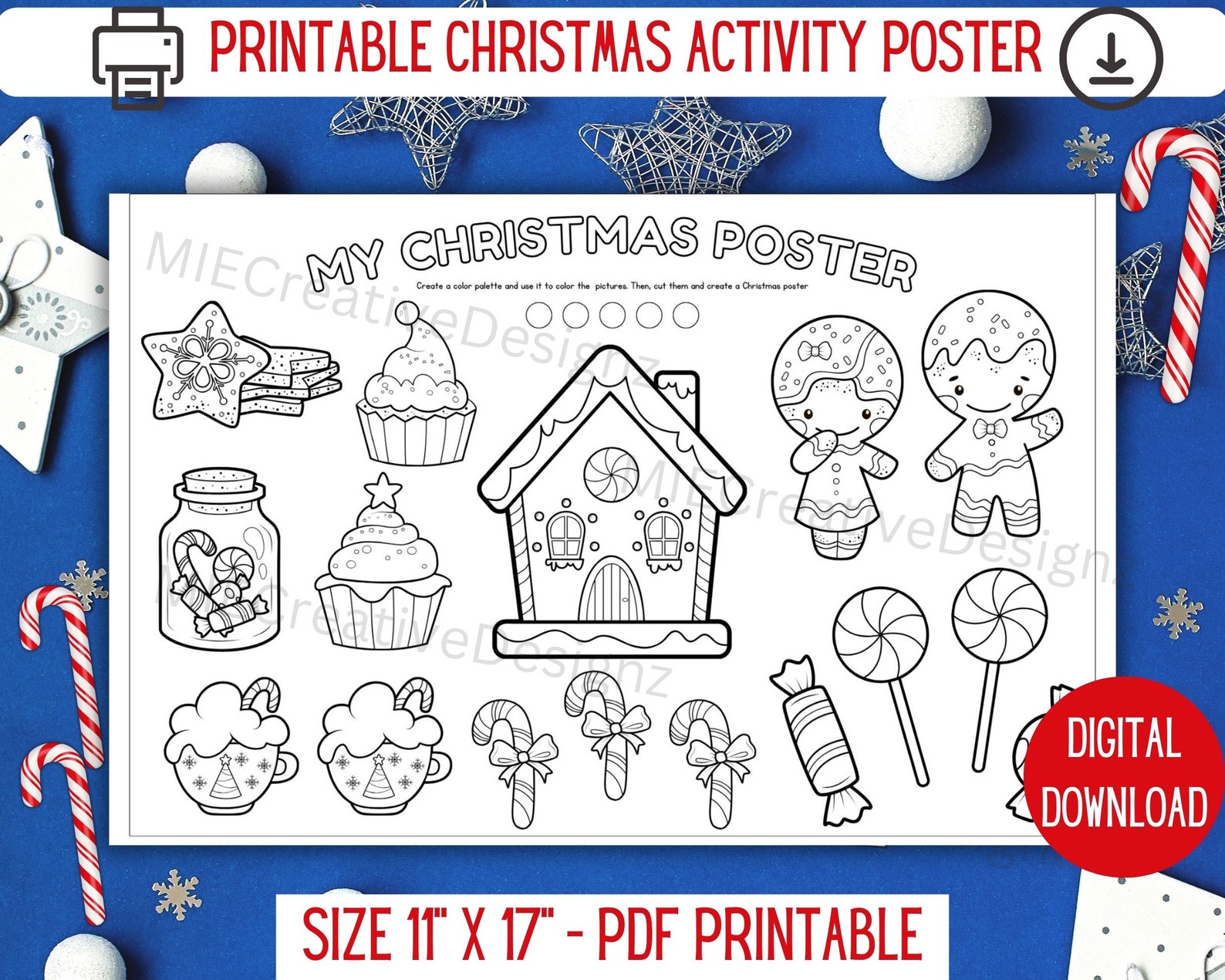 GINGERBREAD CHRISTMAS Coloring POSTER, Gingerbread Coloring Page ...