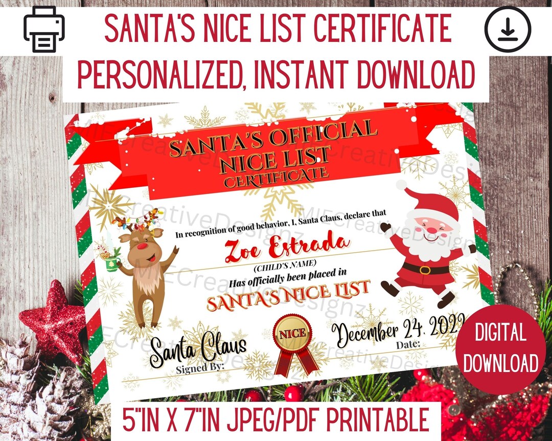 SANTA'S NICE List Certificate Santa Claus Nice List - Etsy UK