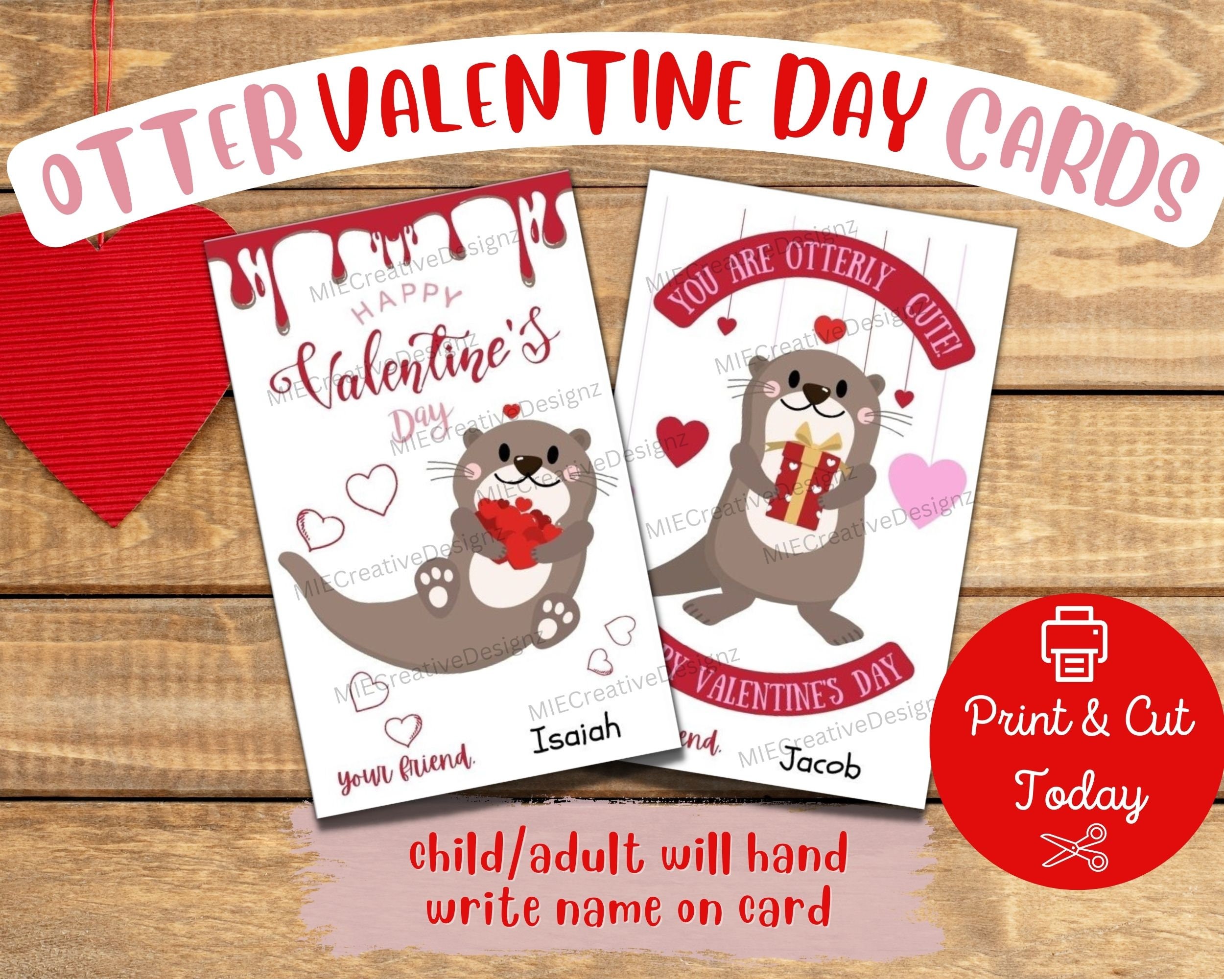 Kid Otter Valentine Day Cards, Valentine Tags, 4 Designs, INSTANT ...