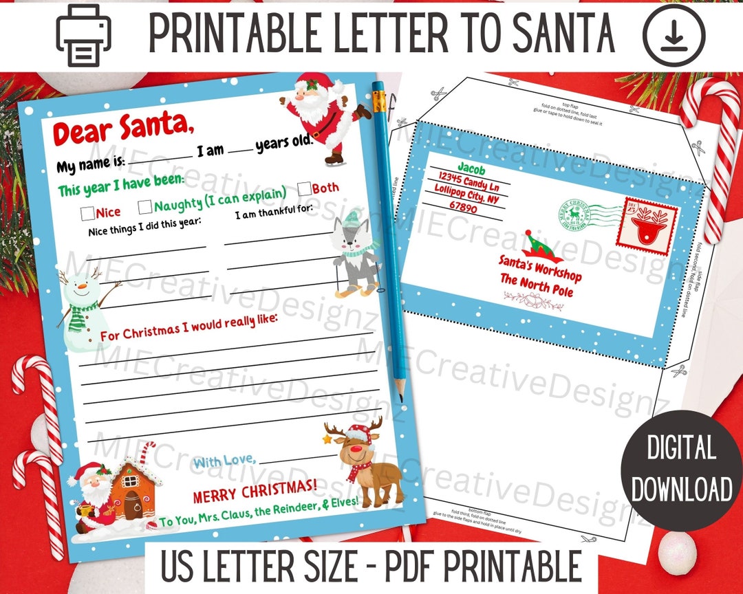 PRINTABLE LETTER to SANTA, Children's Letter to Santa, Santa Claus ...