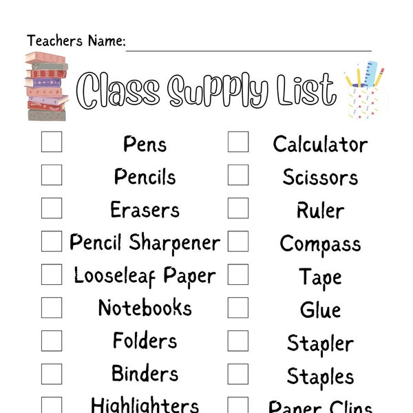 Classroom Supply List - Etsy