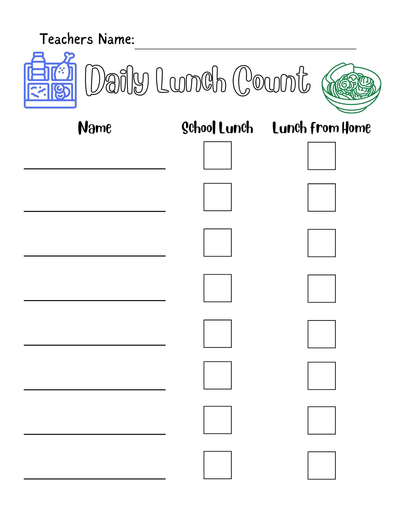Classroom Daily Lunch Count Digital Printout - Etsy
