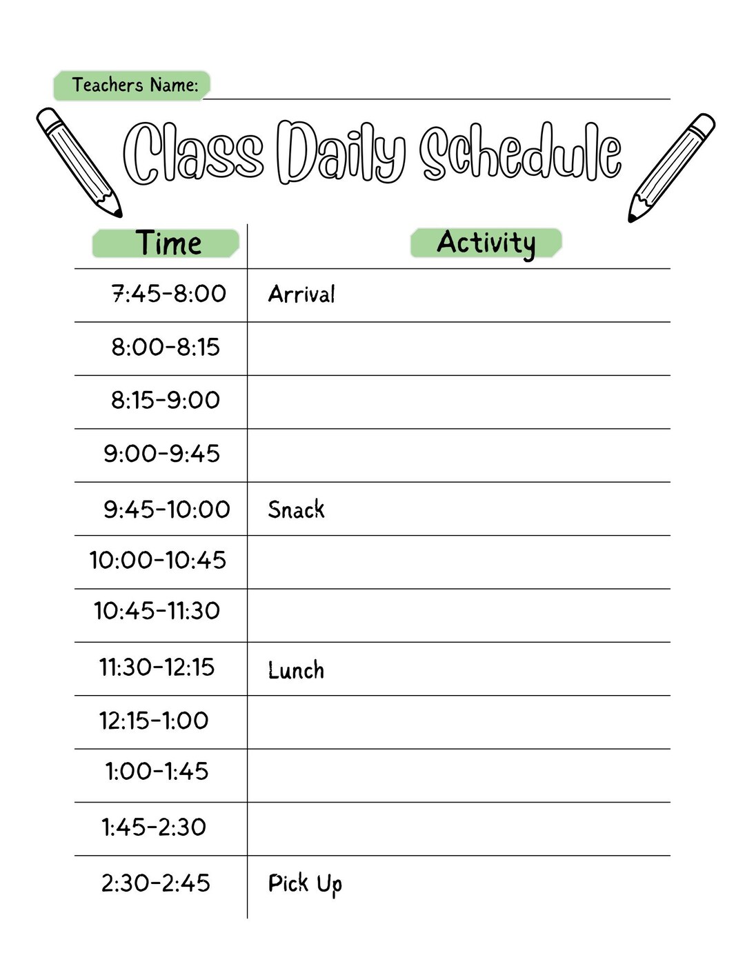 Class Daily Schedule Digital Printout - Etsy