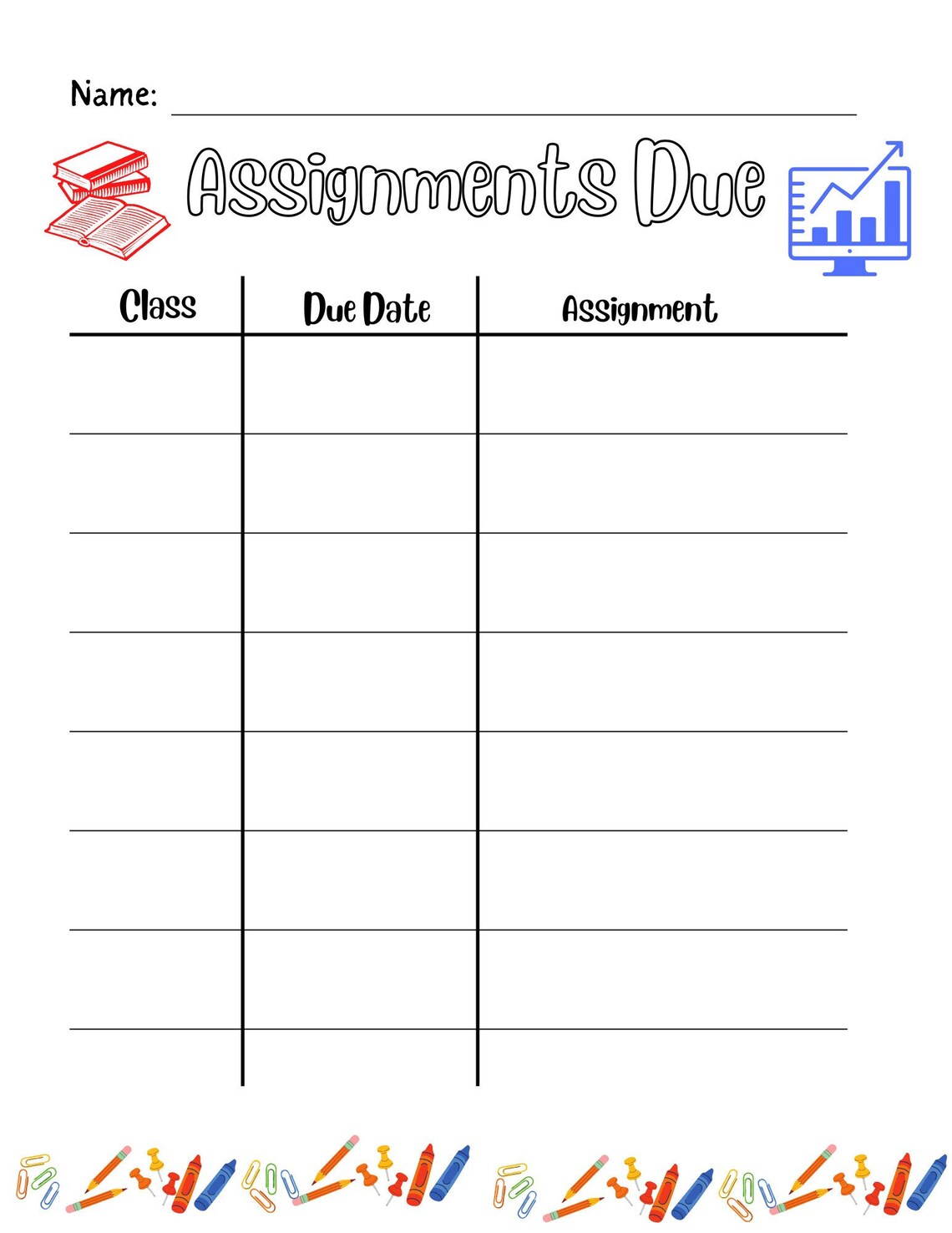 Classroom Assignments Due Digital Printout - Etsy