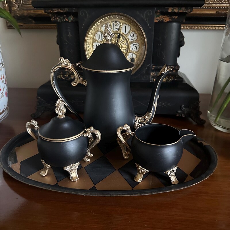 Black and Gold Tea Set - Etsy