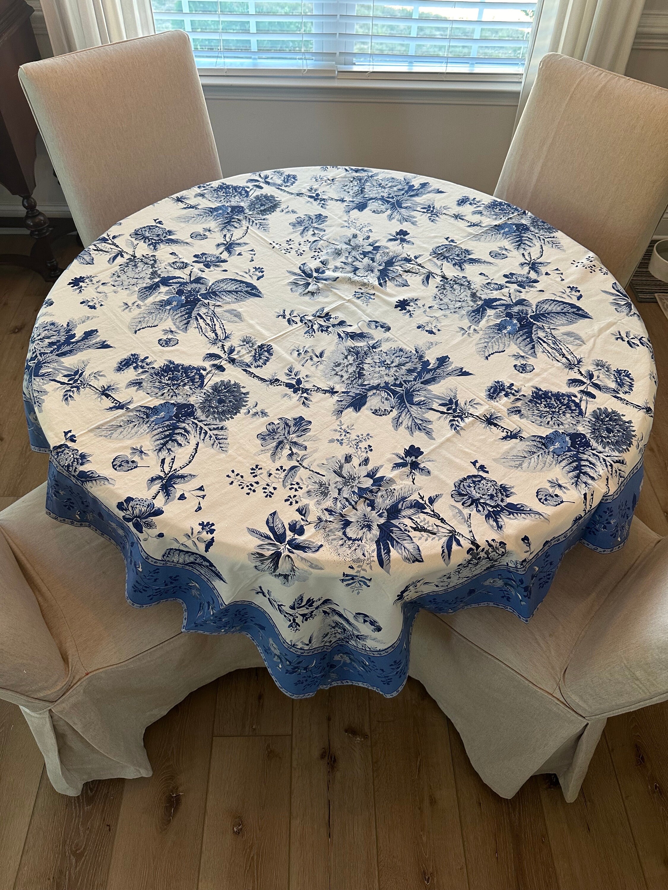 Vintage Blue and White Floral Handprint 100% Cotton Tablecloth - Etsy