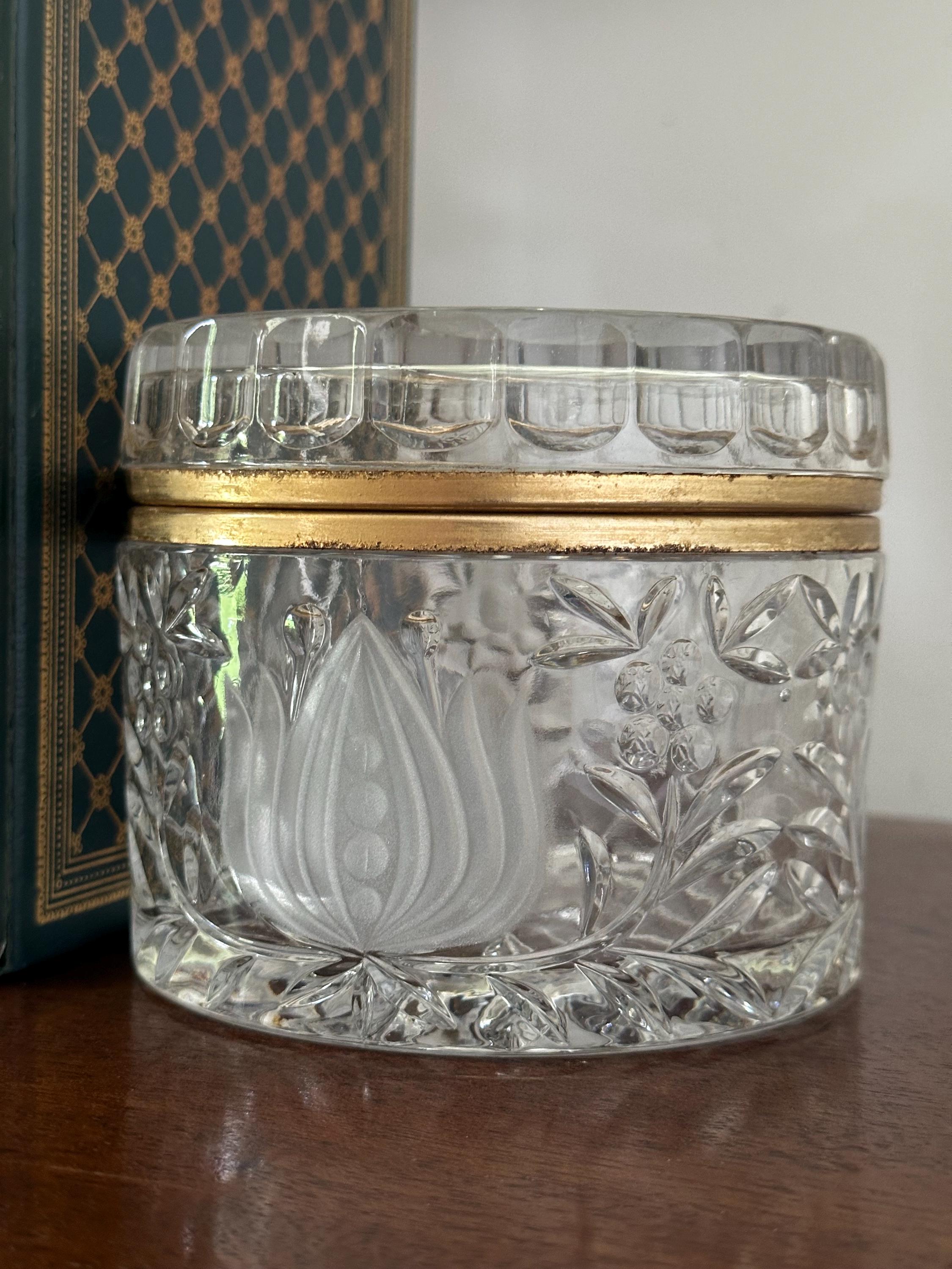 Vintage Lead Crystal Trinket Box: Floral Design, Gold Rim - Etsy