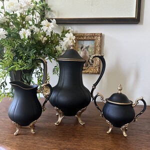 Vintage Hand Painted Tea Set, Black & Gold - Etsy