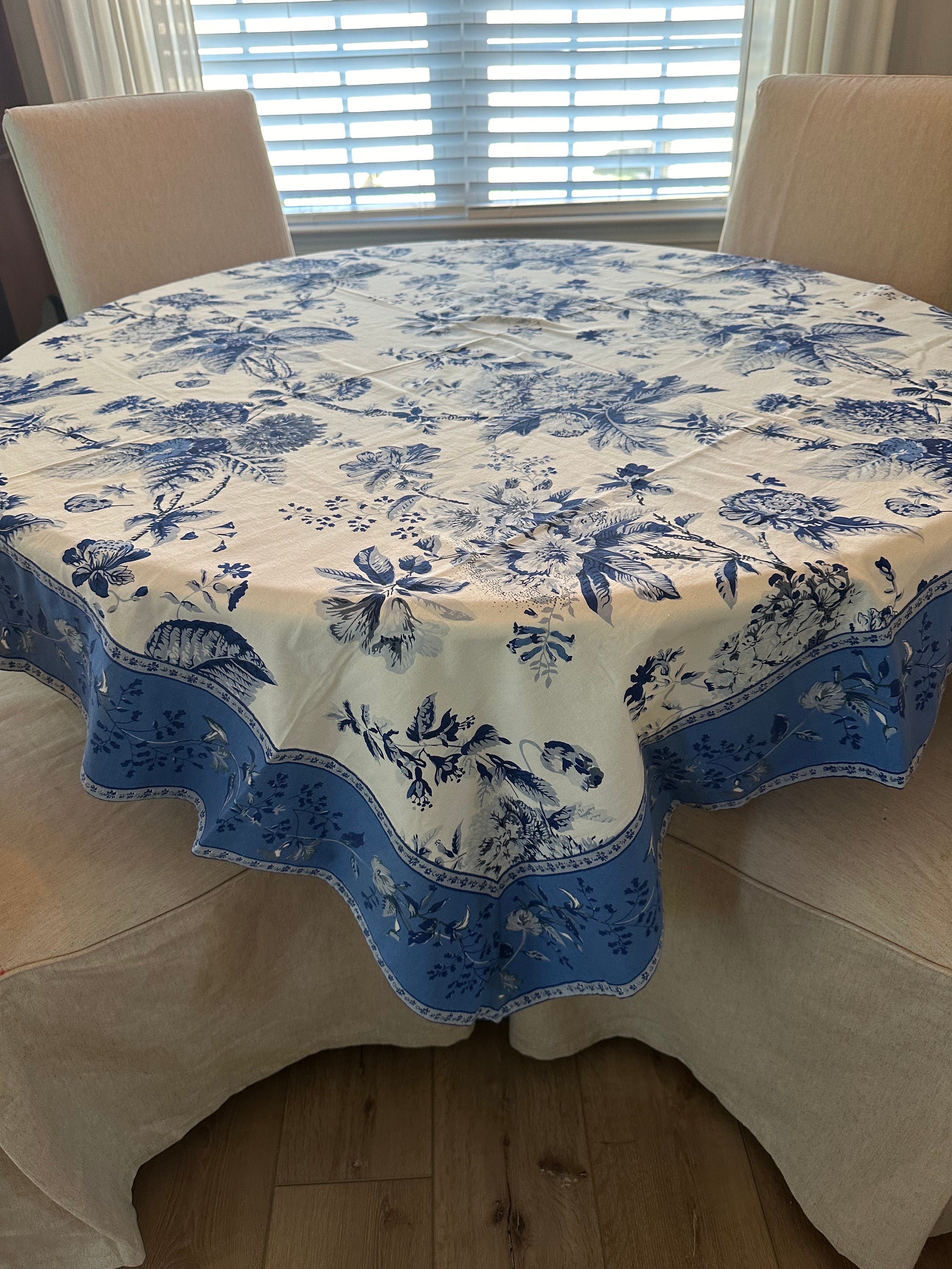 Vintage Blue and White Floral Handprint 100% Cotton Tablecloth - Etsy