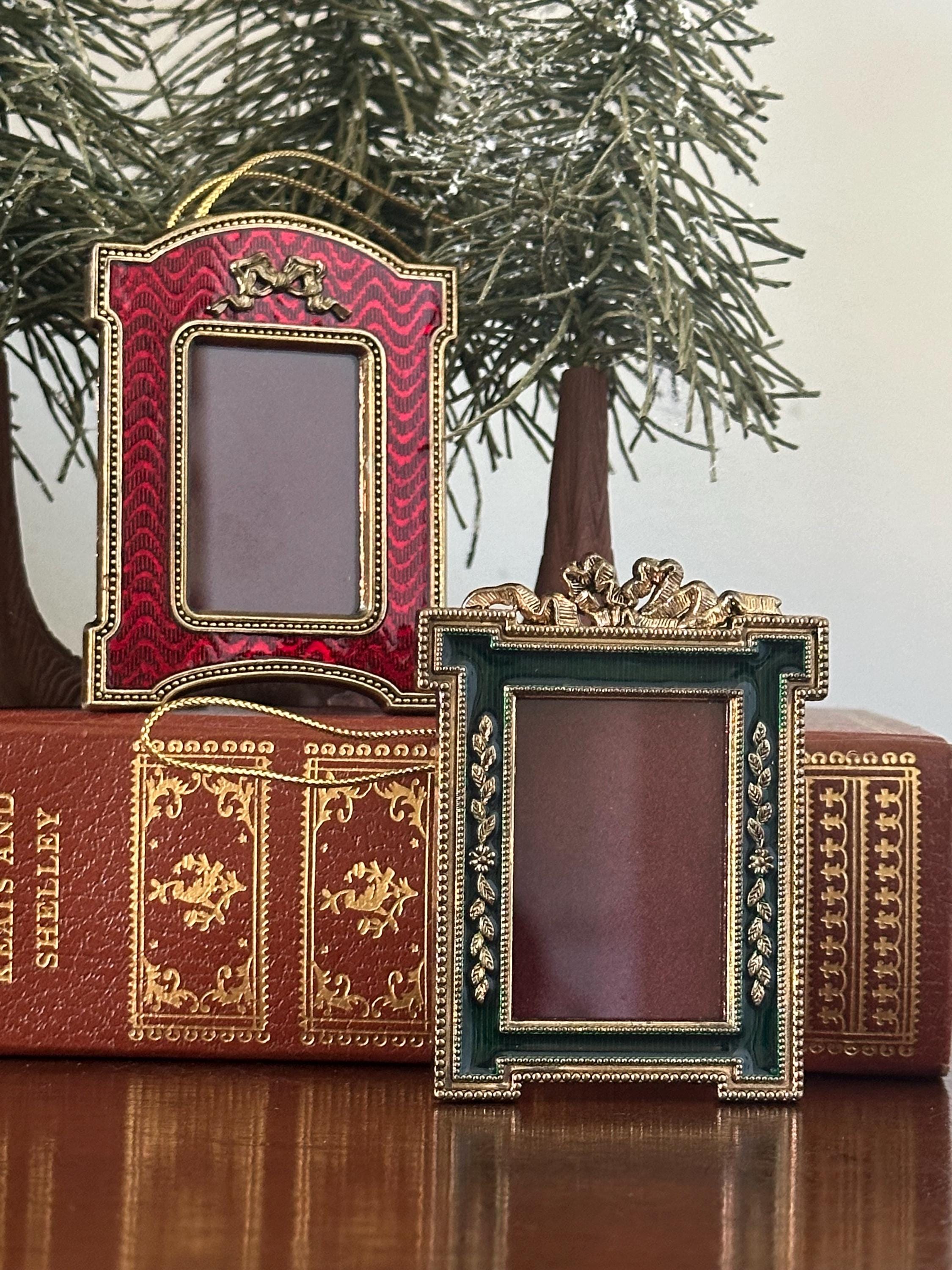 Vintage Pair of Ruby Red & Emerald Green Enamel and Brass Ornate Mini ...