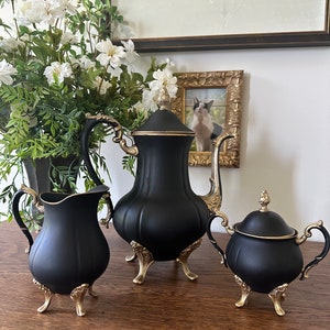 Vintage Hand Painted Tea Set, Black & Gold - Etsy