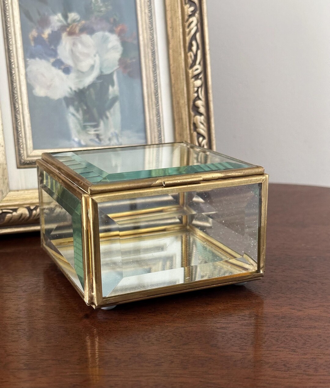 Brass and Beveled Glass, Mirrored Bottom Square Trinket/jewelry Box - Etsy