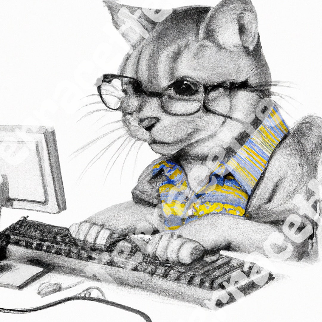 Cat Using a Keyboard / Image Download / Office / Gaming / Clipart ...