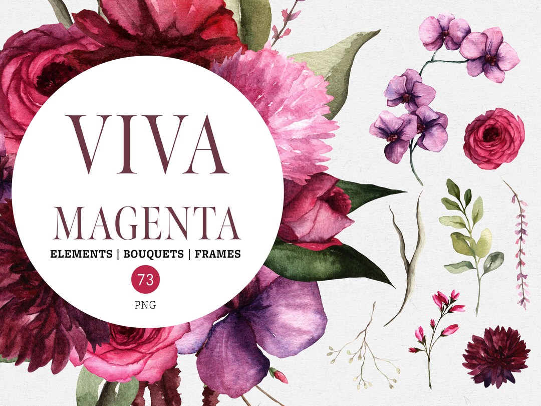 Magenta Watercolor Flowers Clipart Modern Boho Wedding - Etsy
