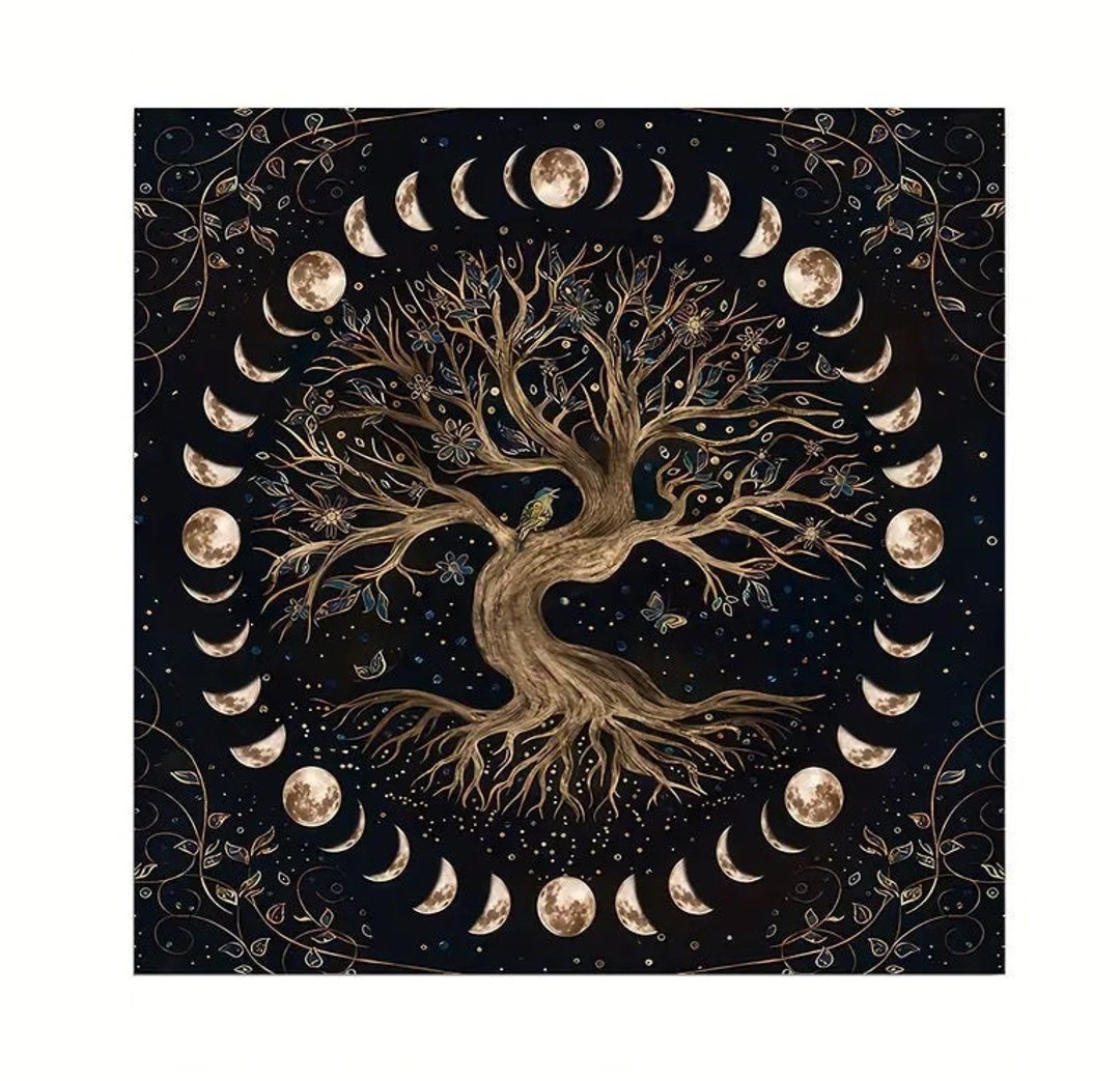 TRIPLE Spell Cast Tree of Life Altar Cloth, Moon Phases, Divination ...