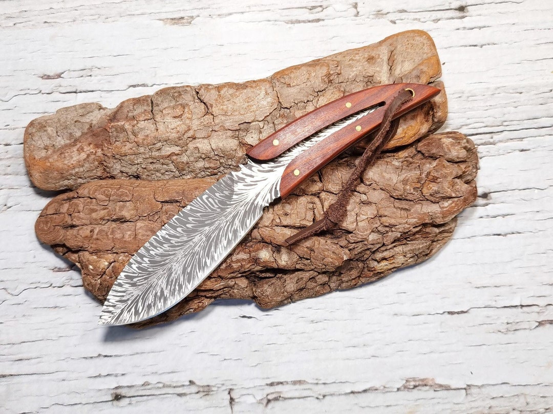 Witch Altar Athame With Leather Case, Damascus Steel and Wood ...