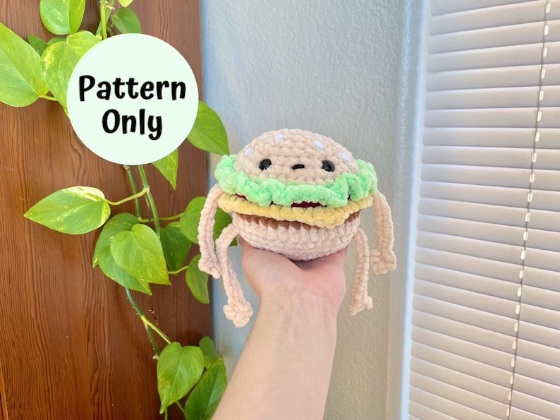Burger Crochet Pattern, No Sew Food Amigurumi Tutorial - Etsy