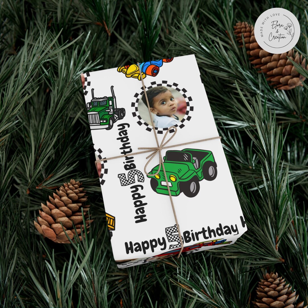 Kids Custom Name Wrapping Paper, Custom Car Racer Theme Birthday Boy ...