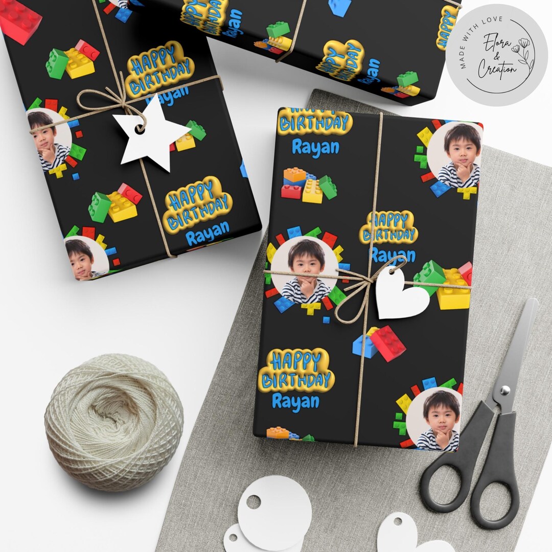 Blocks Gift Wrap Paper Custom Photo Wrapping Paper for Kids Birthday ...