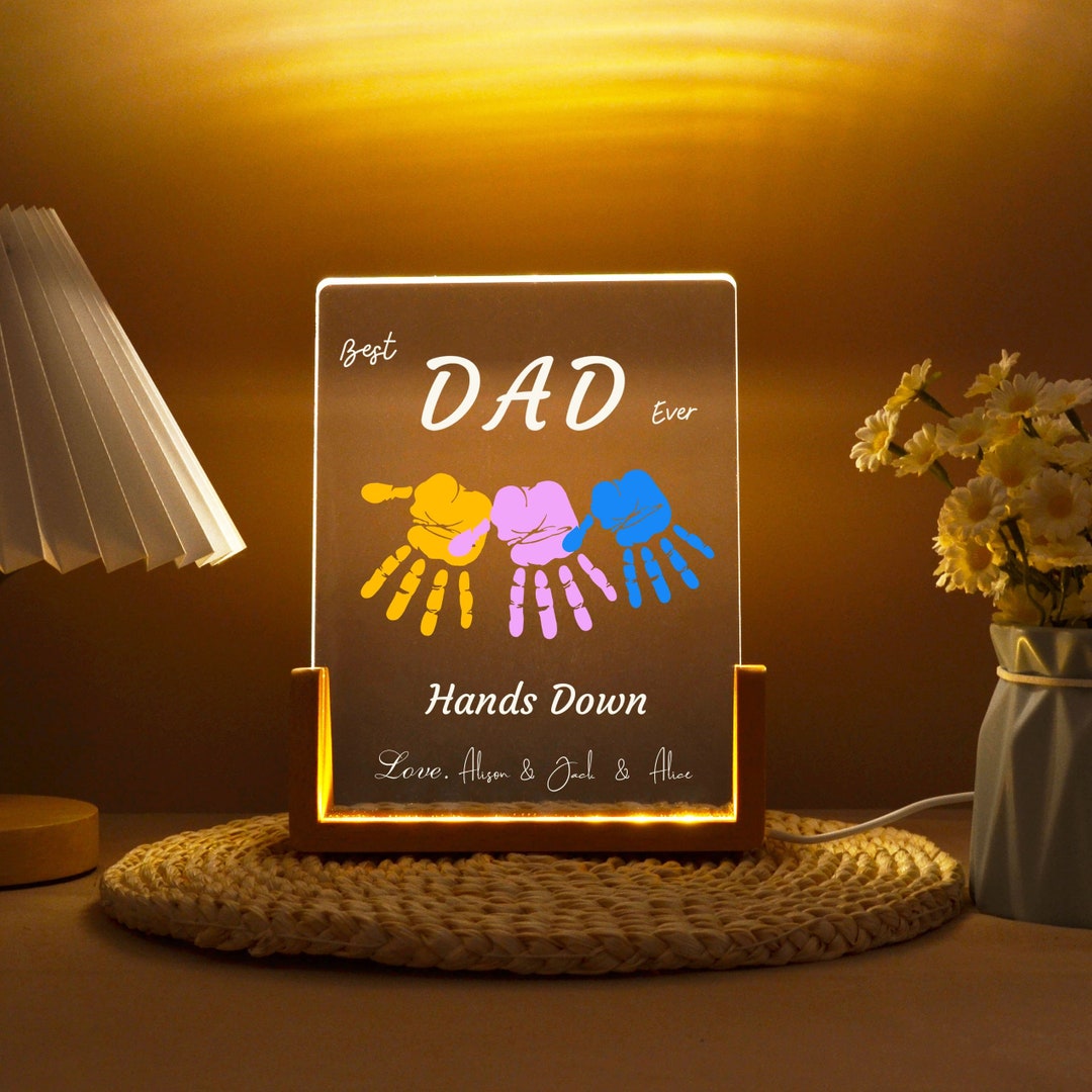 Personalized Father's Day Handprint Sign With Lights, Best Dad Daddy ...