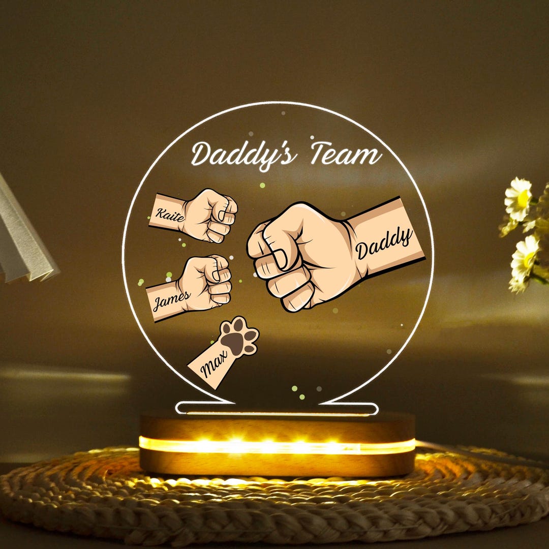 Personalized Daddy's Team Fist Bump Acrylic LED Night Light, Custom ...