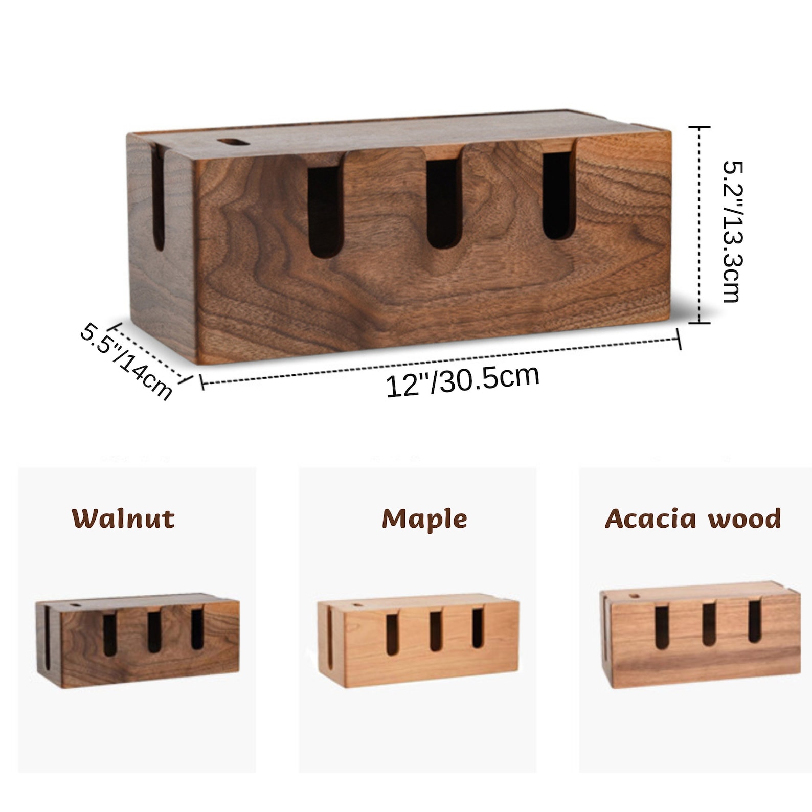 Handmade Wooden Cable Management Box Walnut Cable Storage Box Charger ...