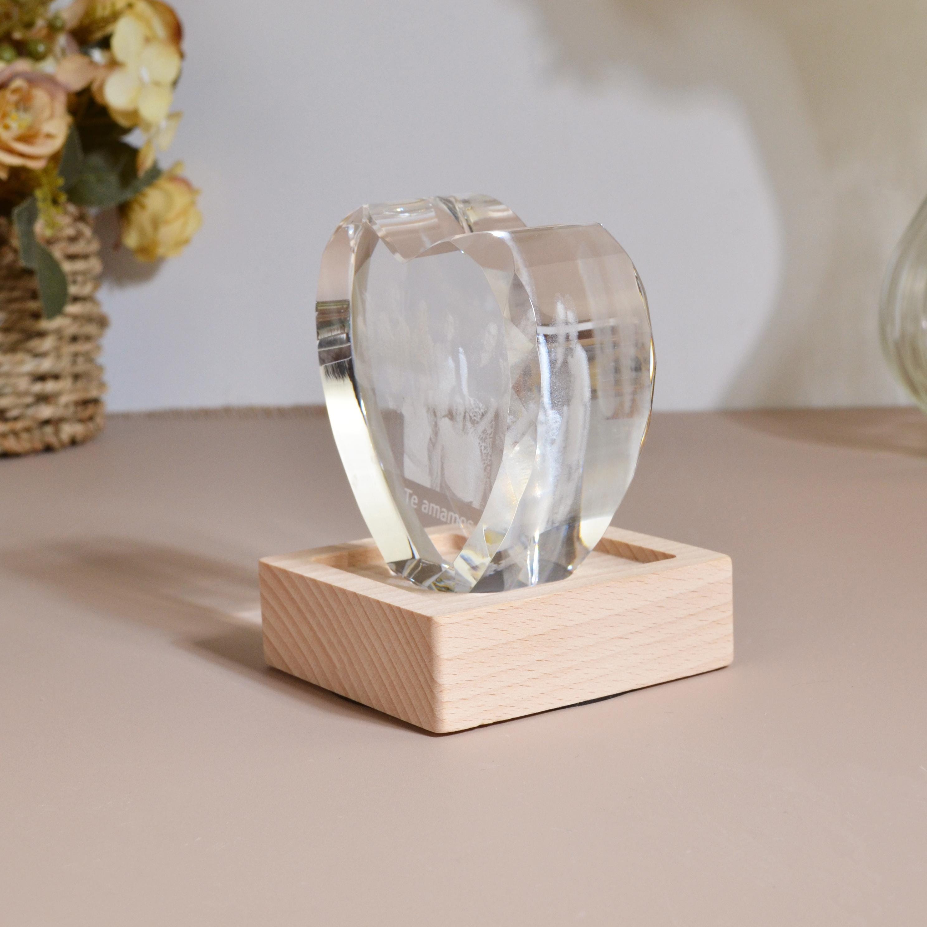 Personalized 3D Crystal Photo Portrait With Light Base, 3D Engraved ...