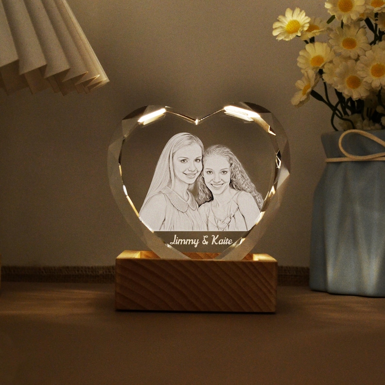 Personalized 3D Crystal Photo Portrait With Light Base, 3D Engraved ...