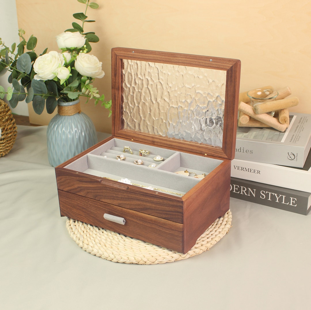 Walnut Vintage Double Layer Jewelry Box•large Solid Wood Jewelry Box ...
