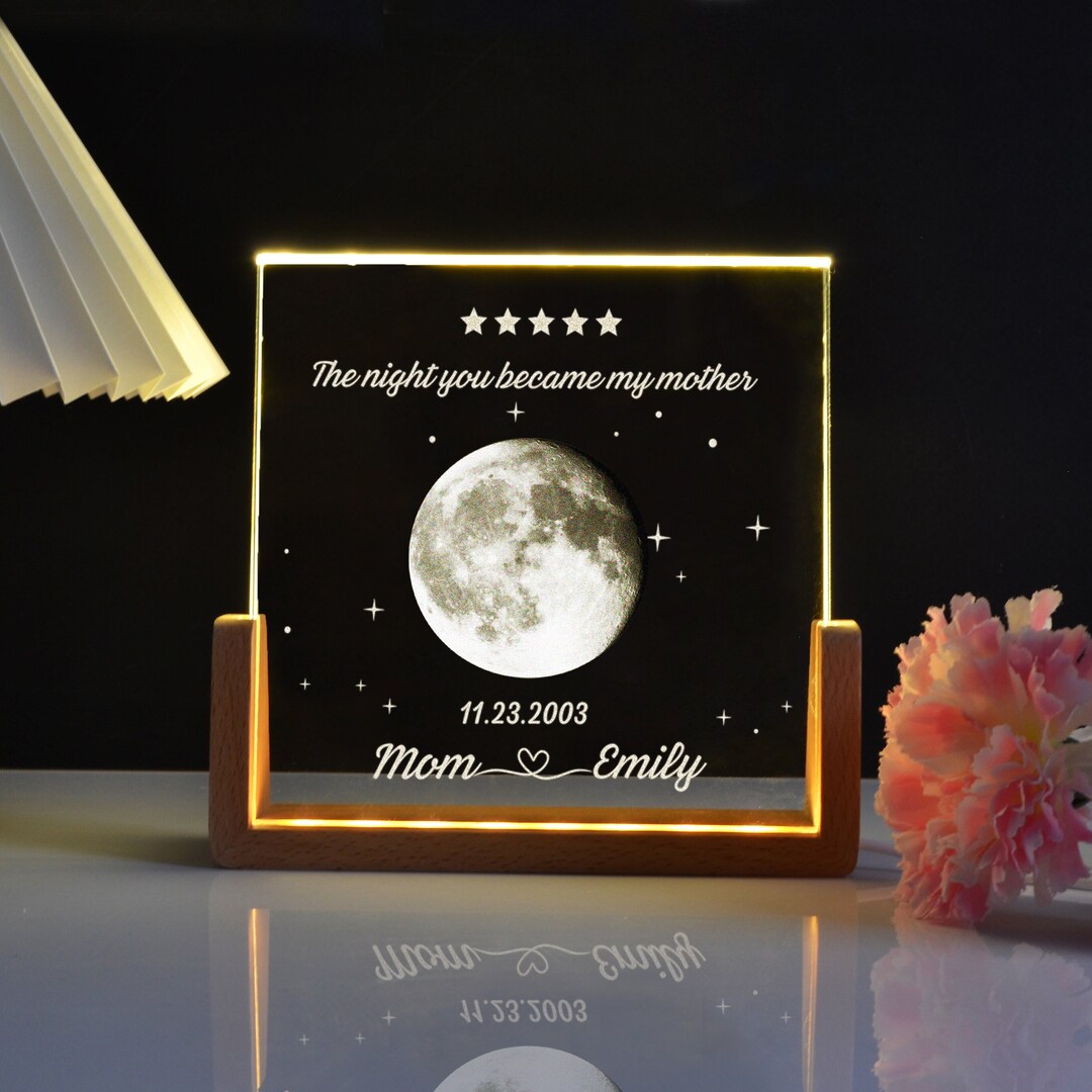 Personalised Crystal Moon Phase Lamp, Customised Moon Phase Night Light ...