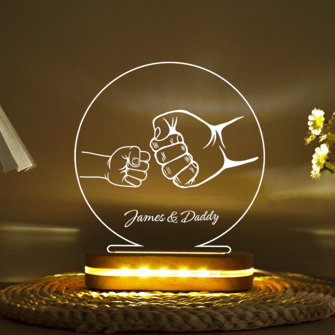 Personalized Father's Day Fist Bump Acrylic LED Night Light, Custom ...
