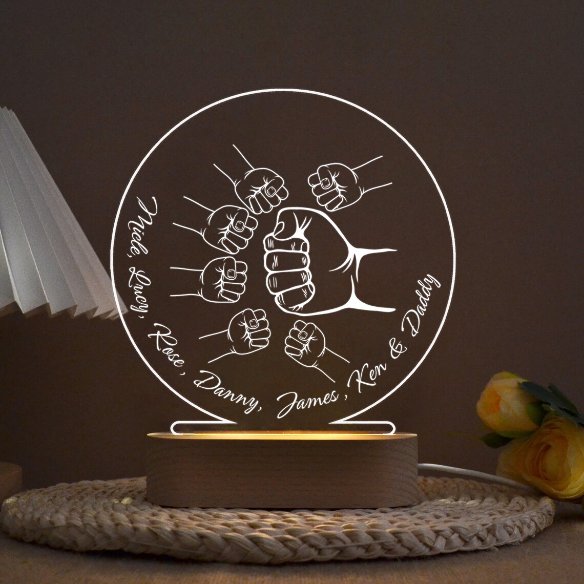 Personalized Father's Day Fist Bump Acrylic LED Night Light, Custom ...