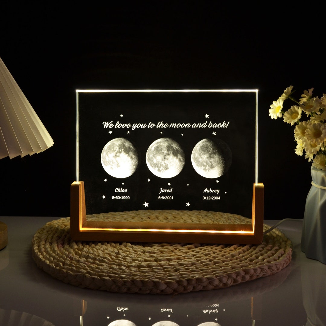Personalised Crystal Moon Phase Lamp,mother's /father's Day Gift ...