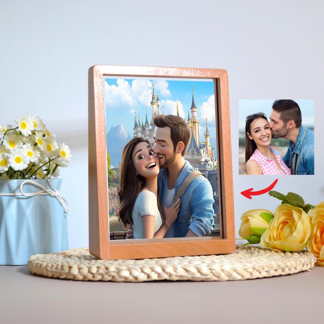 Custom Pixar Style Portrait Photos, Cartoon Couple Portrait, Solid Wood ...