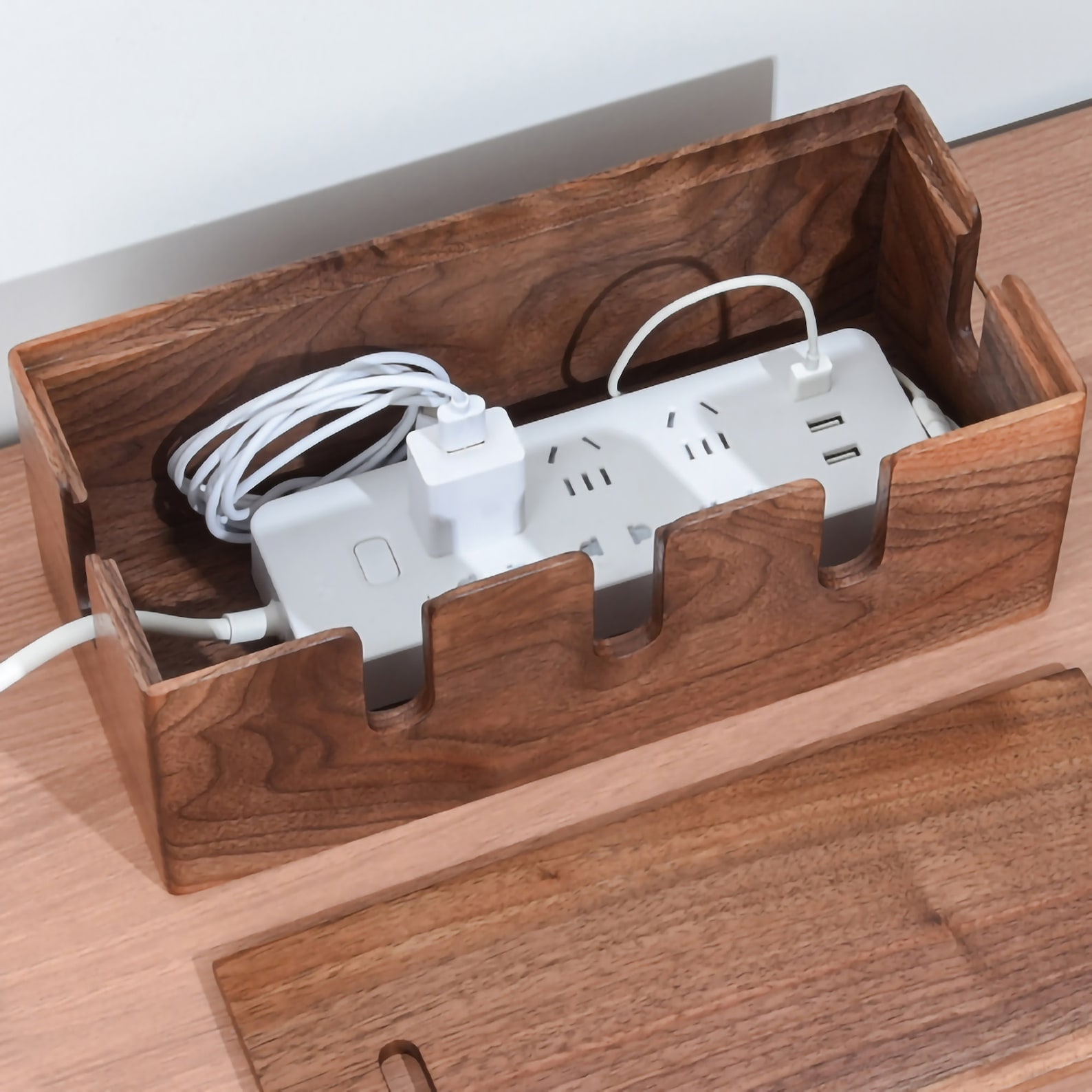 Handmade Wooden Cable Management Box Walnut Cable Storage Box Charger ...