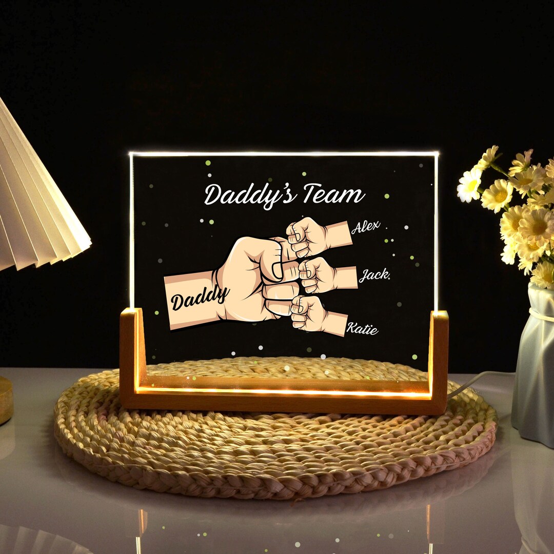 Personalized Daddy's Team Fist Bump Acrylic LED Night Light, Custom ...