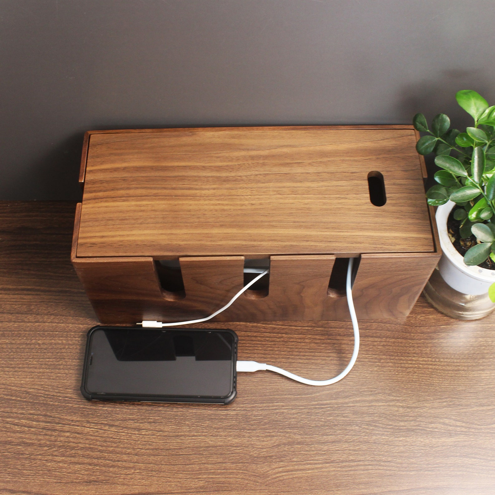 Handmade Wooden Cable Management Box • Walnut Cable Storage Box ...