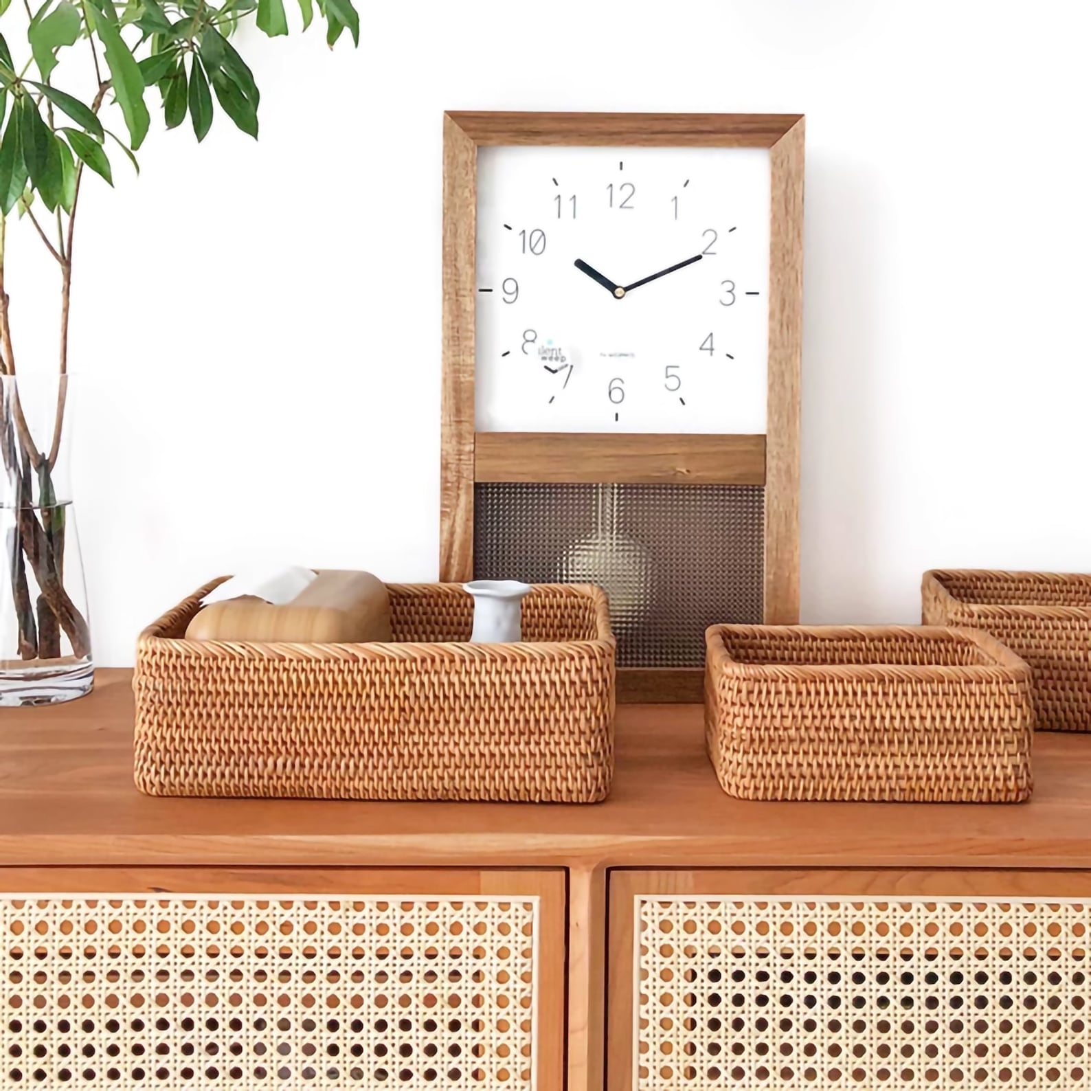 Handmade Rectangular Woven Rattan Storage Basket • Woven Rattan Tray ...