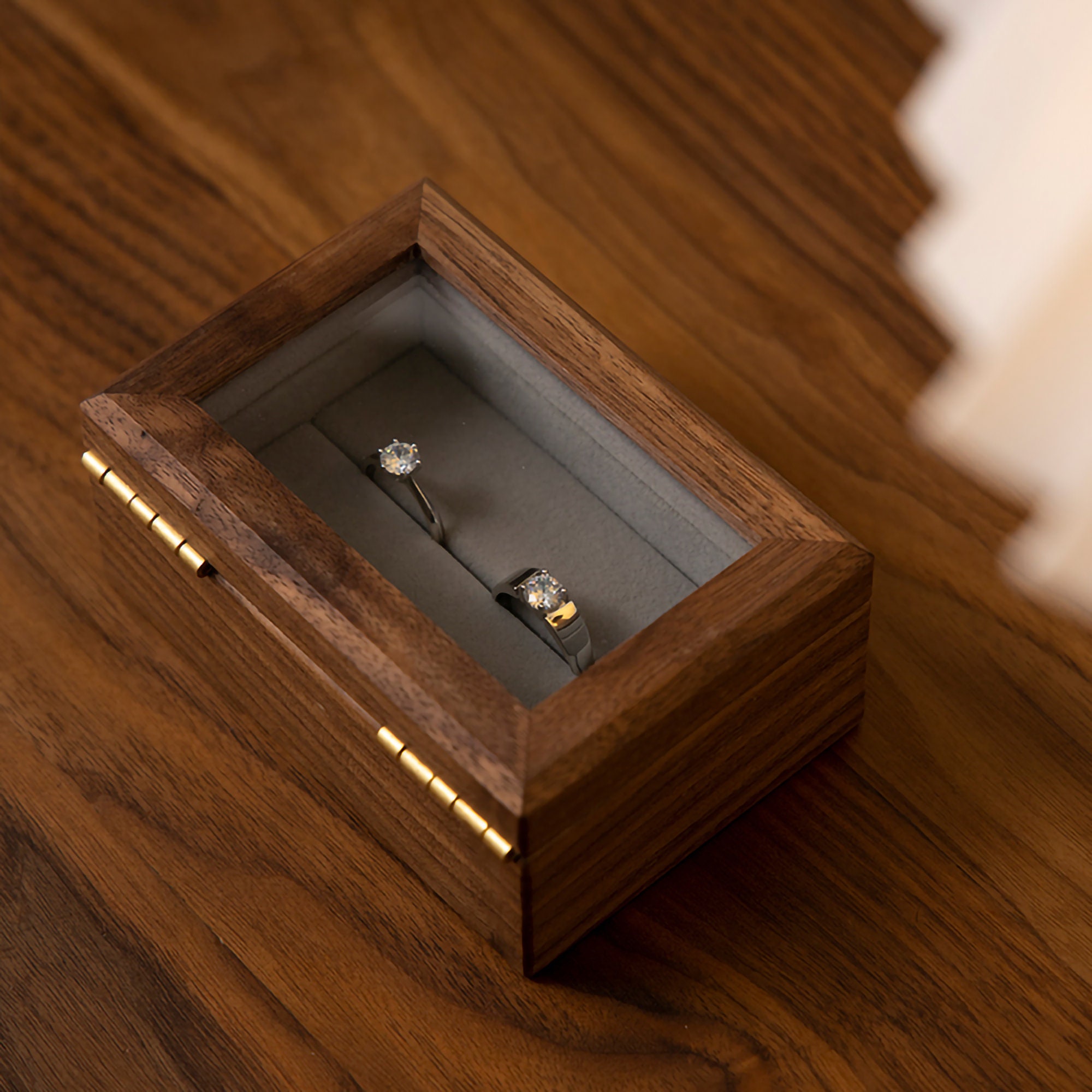 Custom Walnut Wood Engagement Ring Wedding Ring Box Solid - Etsy