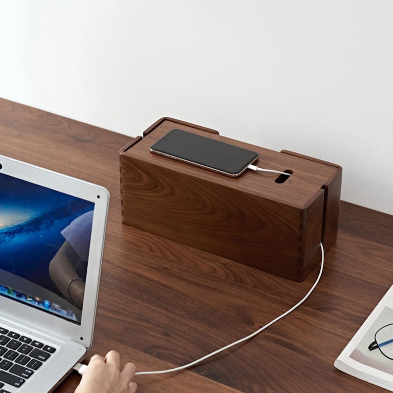 Handmade Wooden Cable Management Box Walnut Cable Storage - Etsy