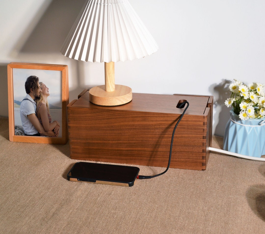 Handmade Wooden Cable Management Box • Walnut Cable Storage Box ...
