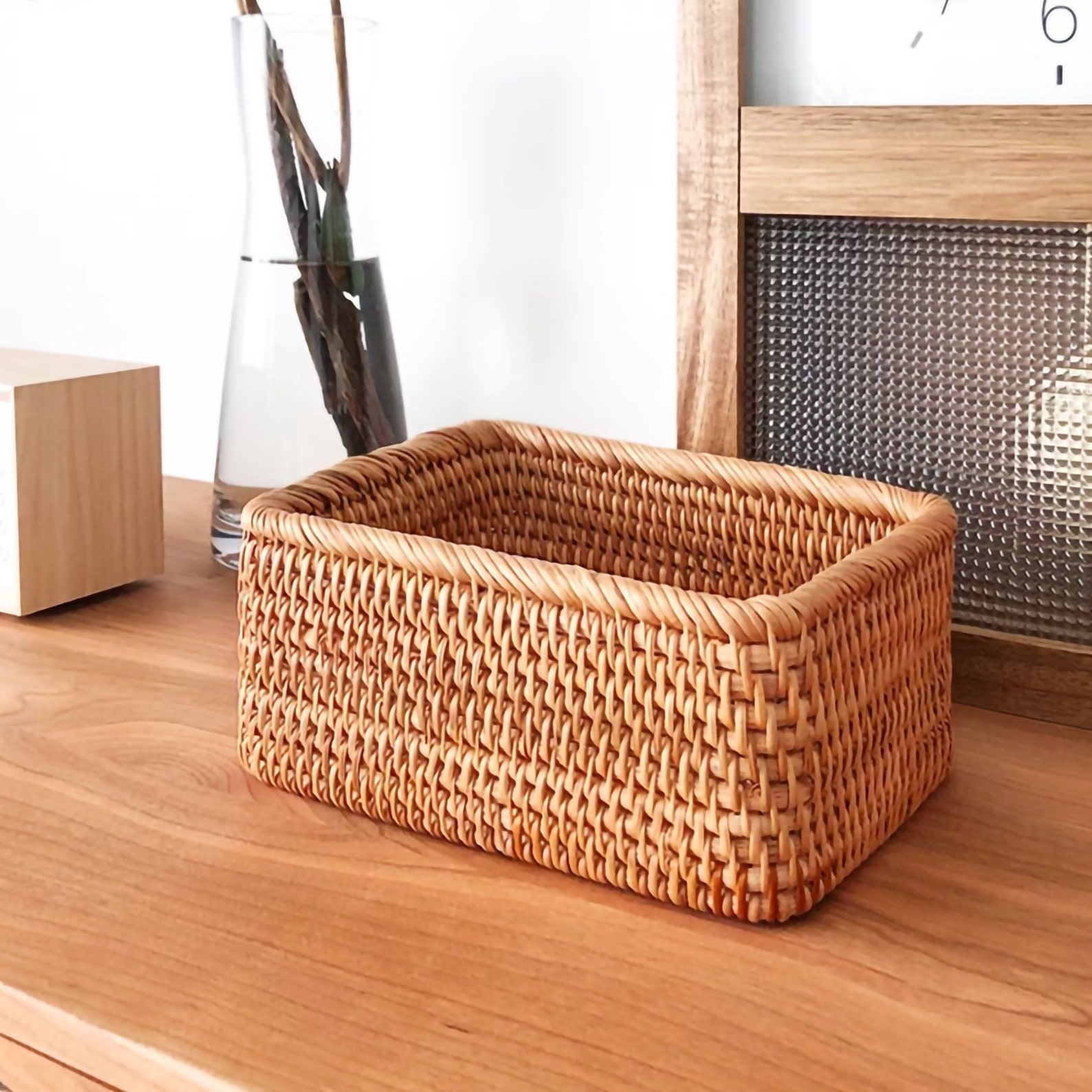 Handmade Rectangular Woven Rattan Storage Basket Woven - Etsy